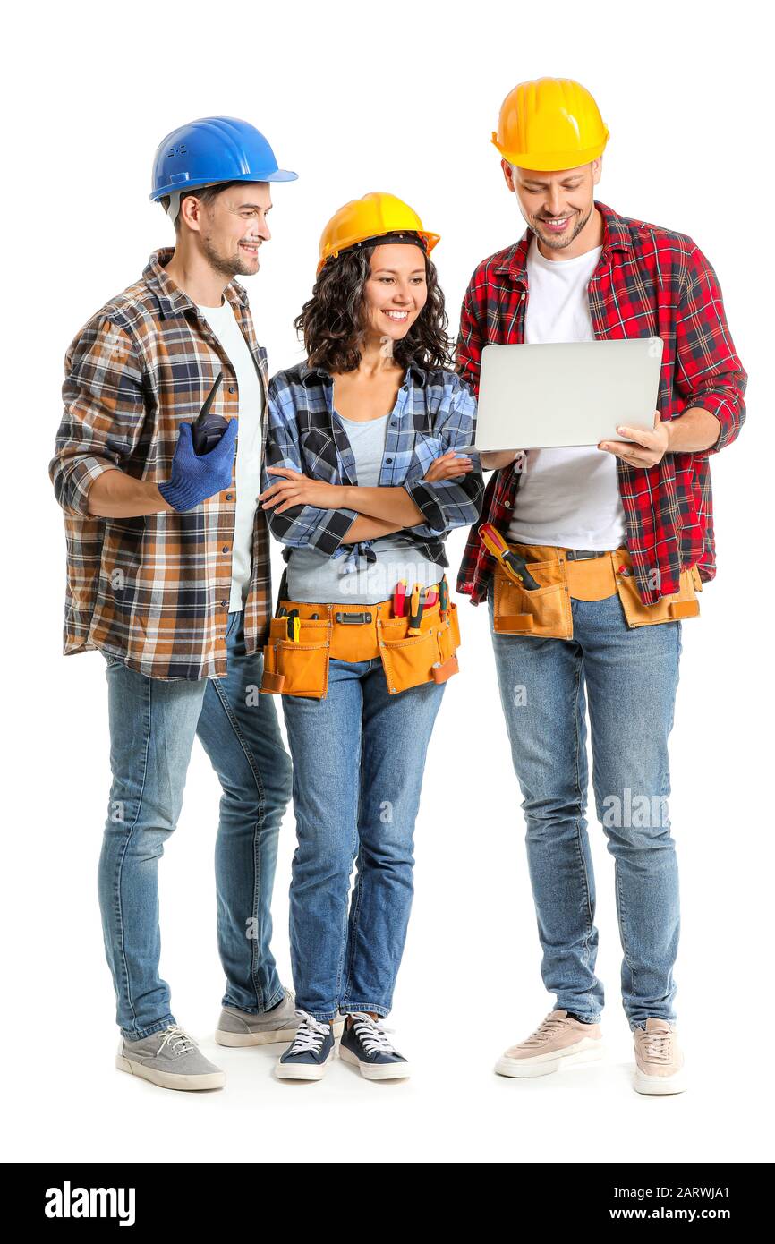 Portrait of architects on white background Stock Photo - Alamy