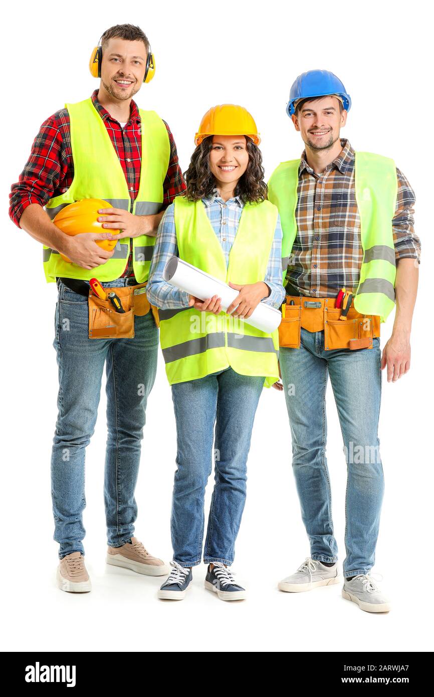 Portrait of architects on white background Stock Photo - Alamy