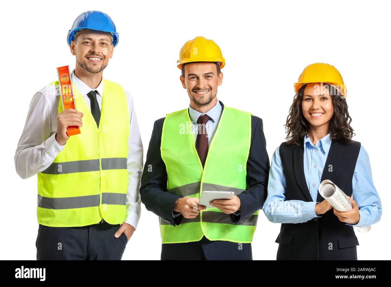 Portrait of architects on white background Stock Photo - Alamy