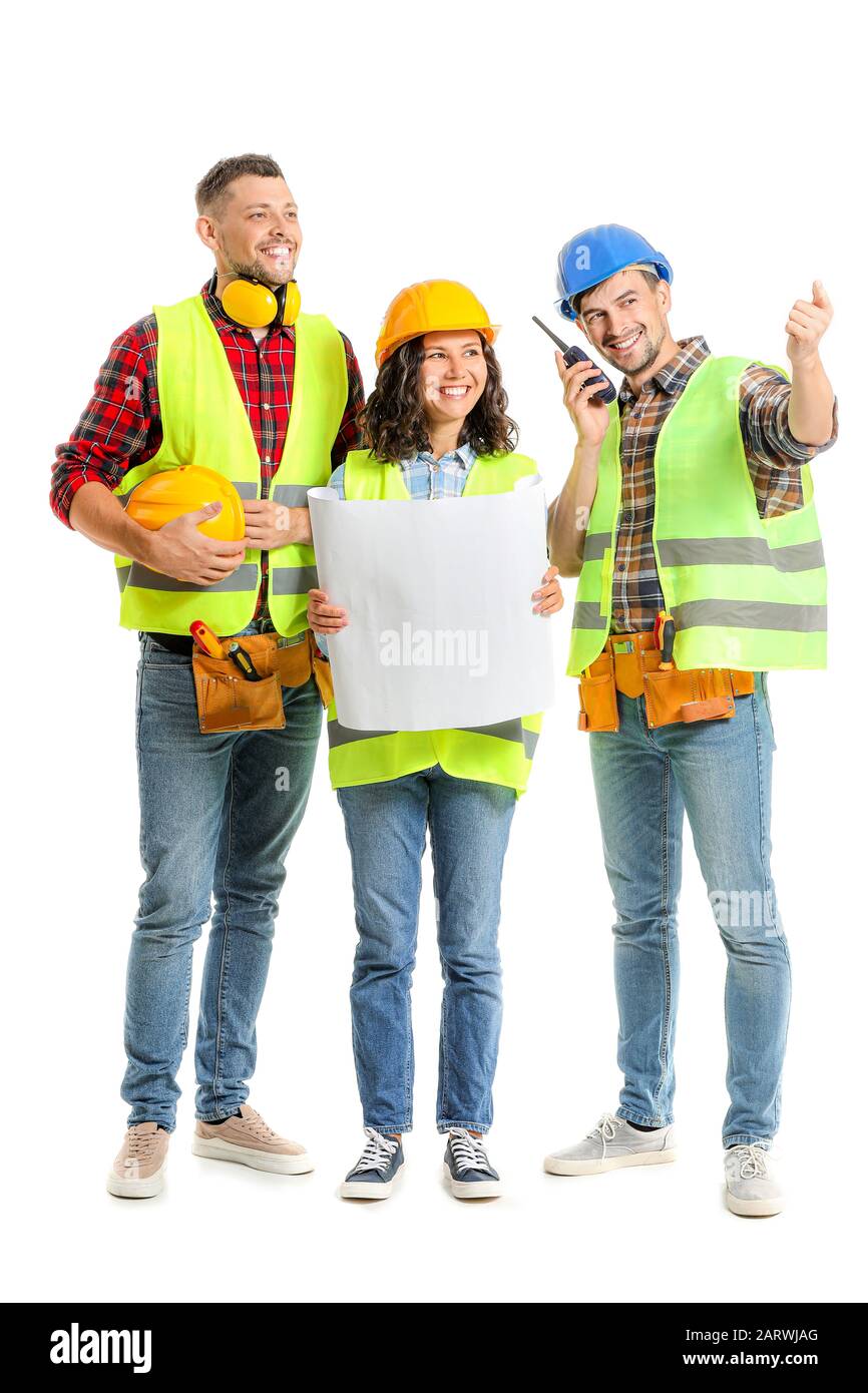 Portrait of architects on white background Stock Photo - Alamy