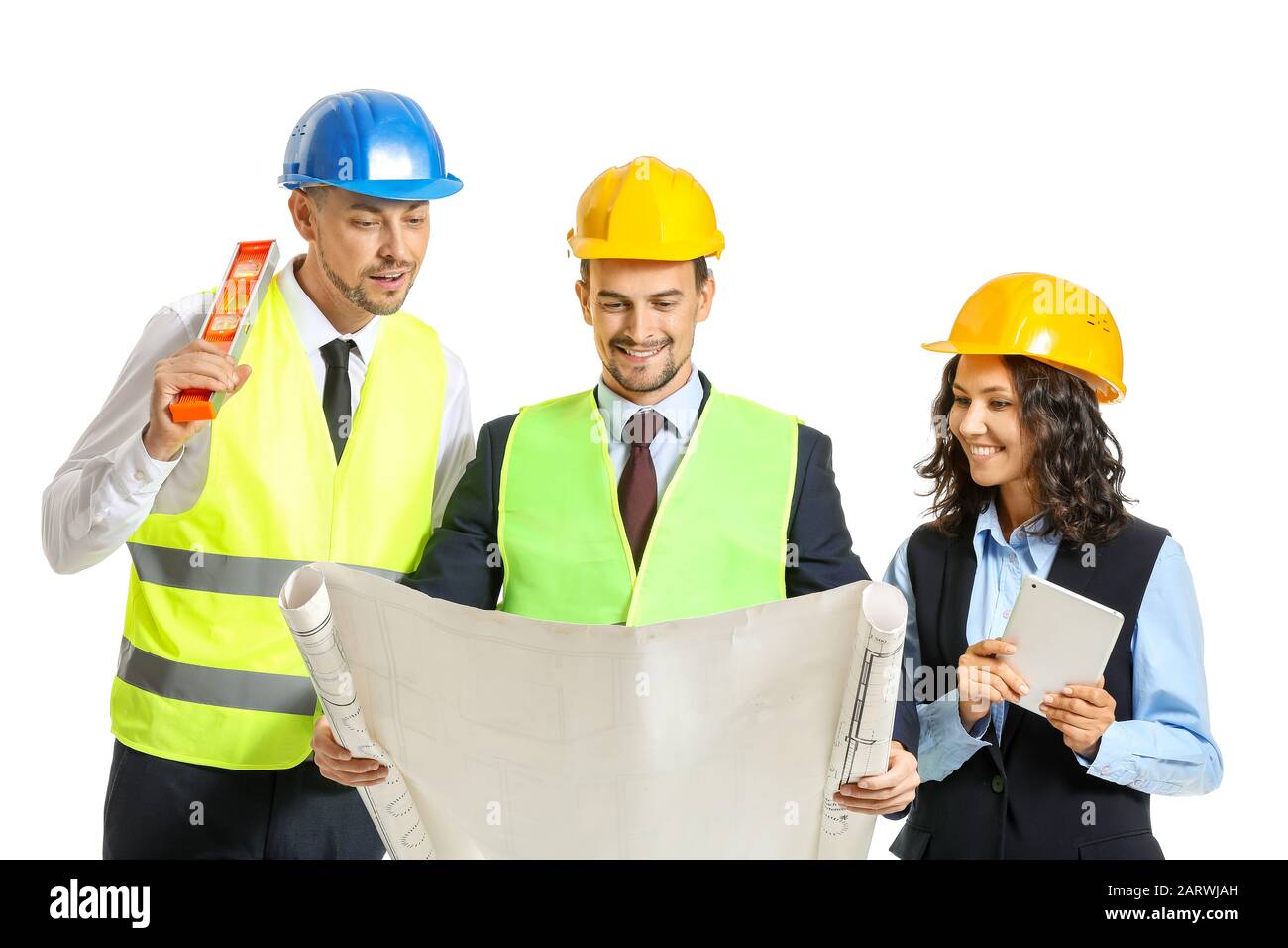 Portrait of architects on white background Stock Photo - Alamy