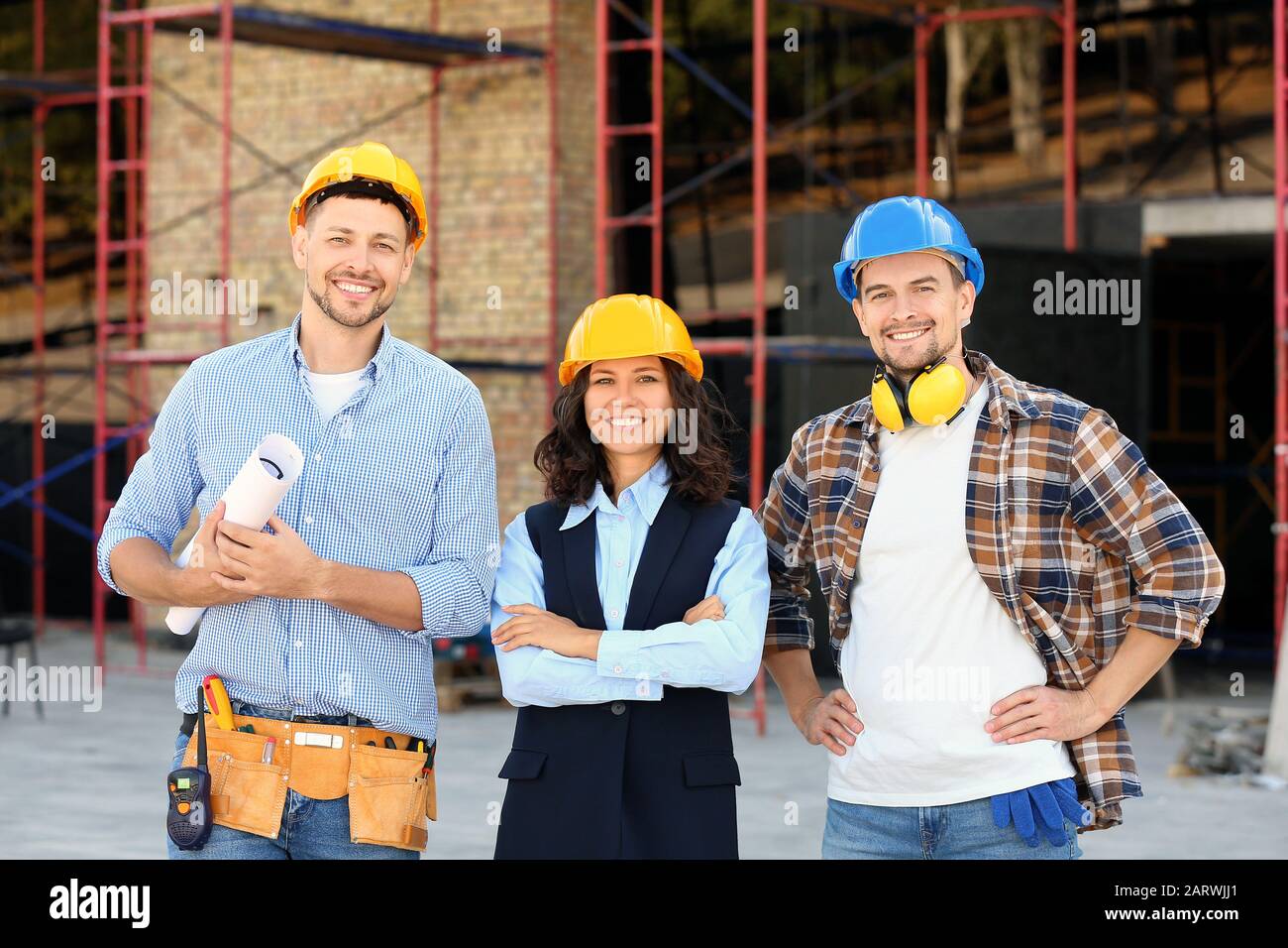 Portrait of architects in building area Stock Photo - Alamy