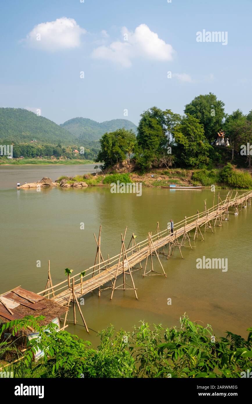 Image Of A Bamboo Bridge Crossing The Nam Khan River Near Its Mouth