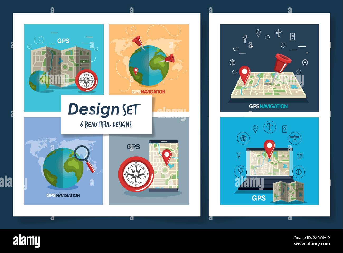 six designs of gps navigation with icons Stock Vector Image & Art - Alamy