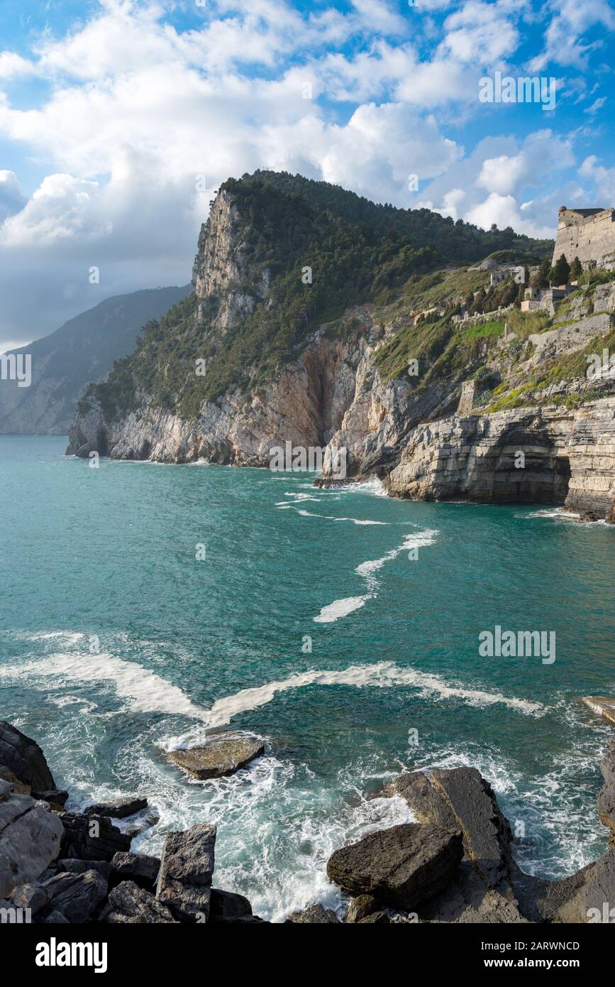 Cove of the steep coast of the Italian town Porto Venere Stock Photo ...