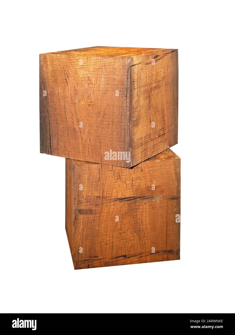 Two solid wood cubes isolated included clipping path Stock Photo - Alamy