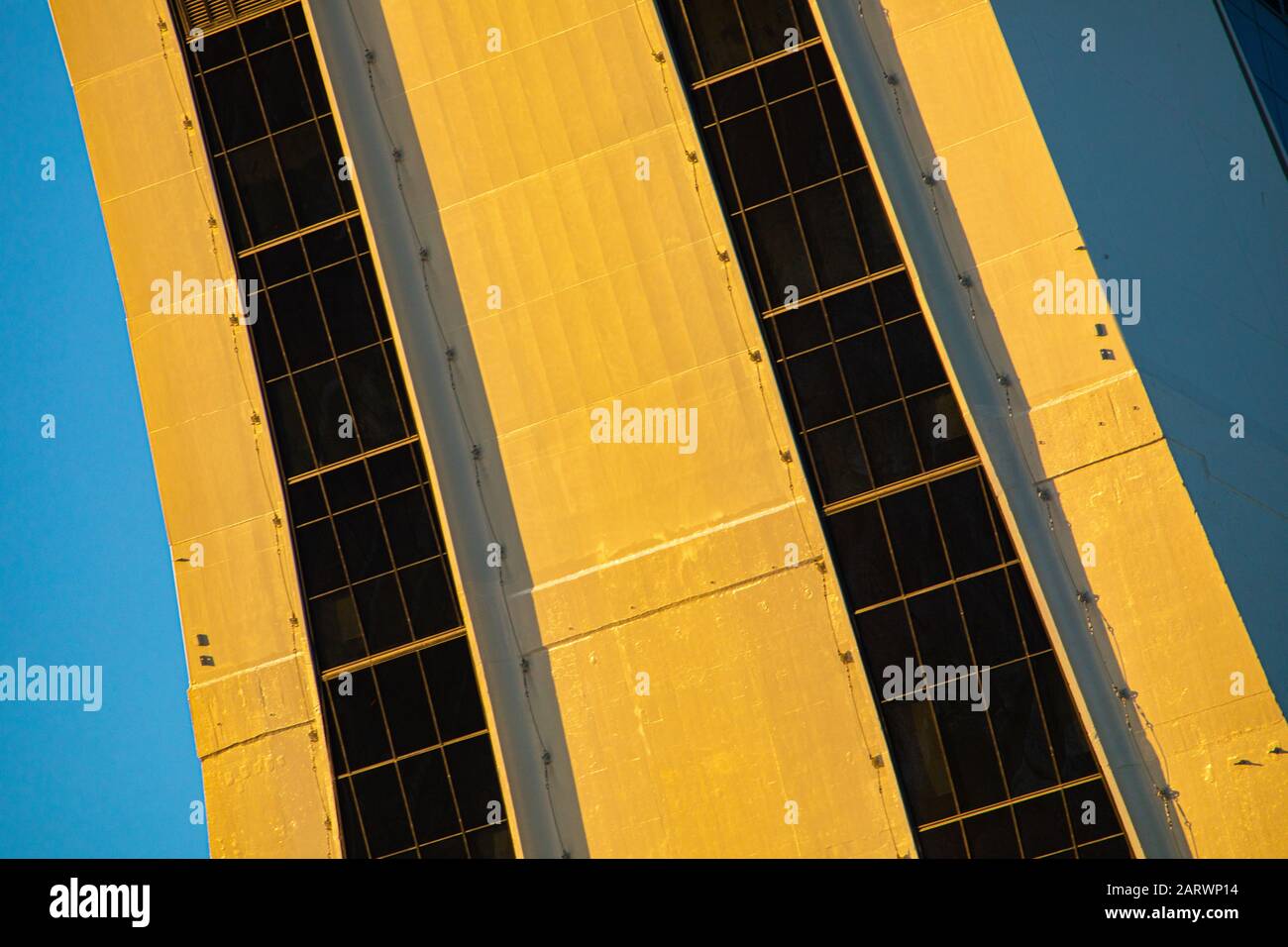 Close up complex architectural details of the inclined tower at Olympic ...