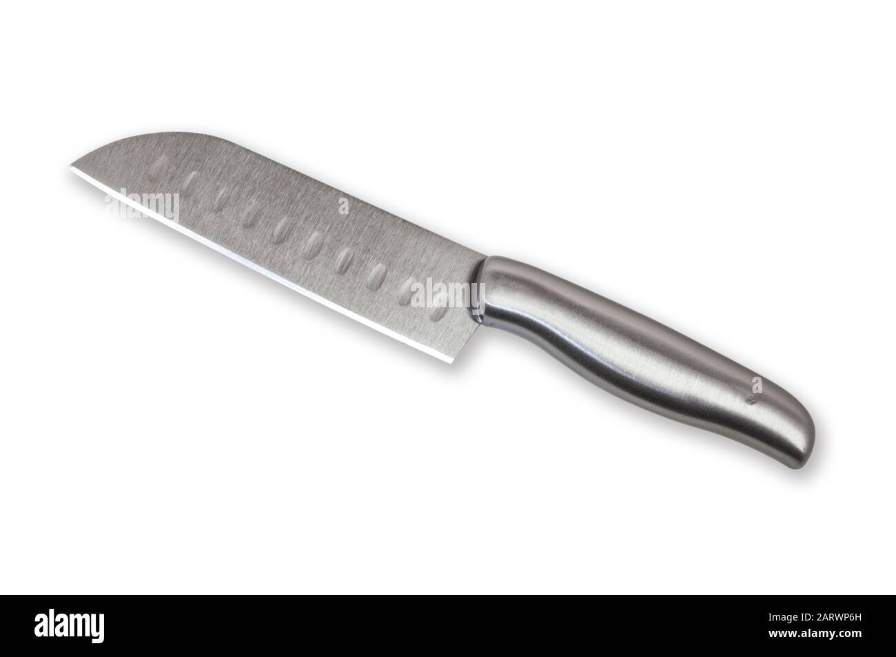 Kitchen knife photographed on white background in studio with drop ...