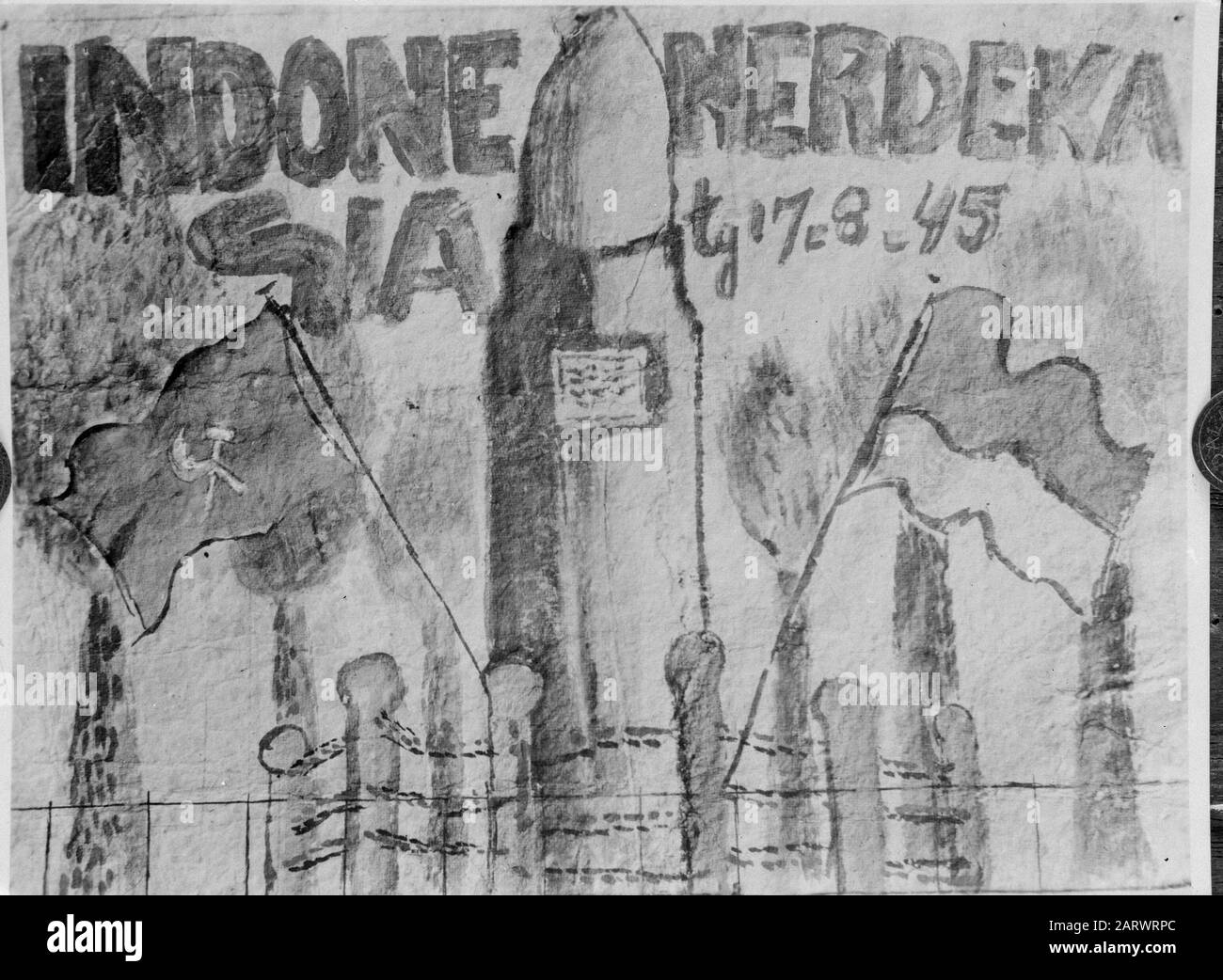 Communist propaganda Drawing with the text 'Indonesia Merdeka 17-08 ...