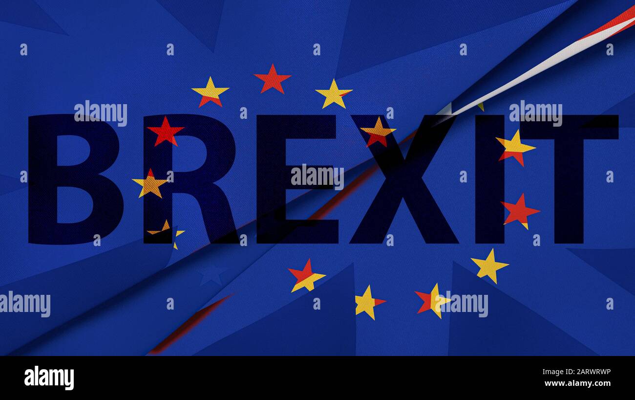 Brexit. EU and UK flags, breaking news background. High-quality 3d ...