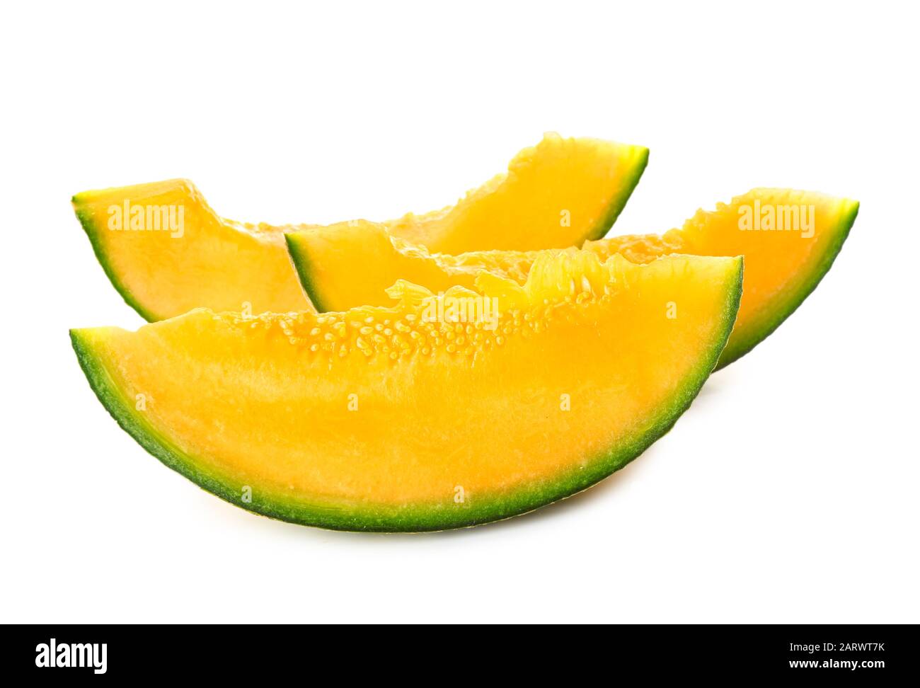 Sweet cut melon on white background Stock Photo - Alamy