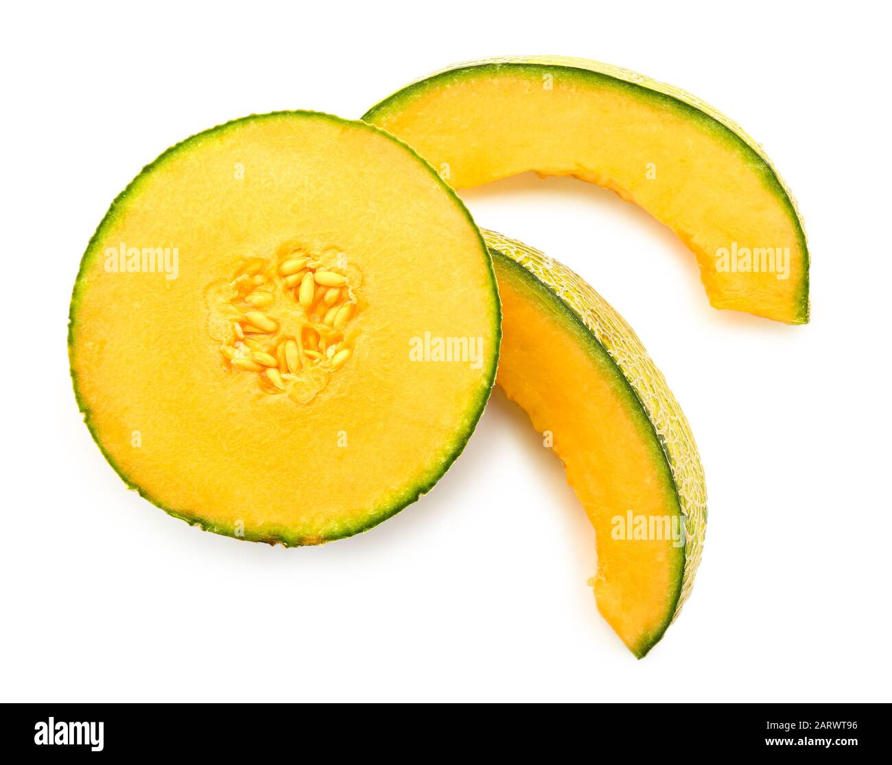 Sweet cut melon on white background Stock Photo - Alamy