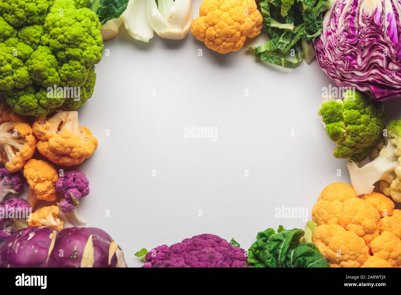 Frame made of different fresh cabbage on white background Stock Photo ...