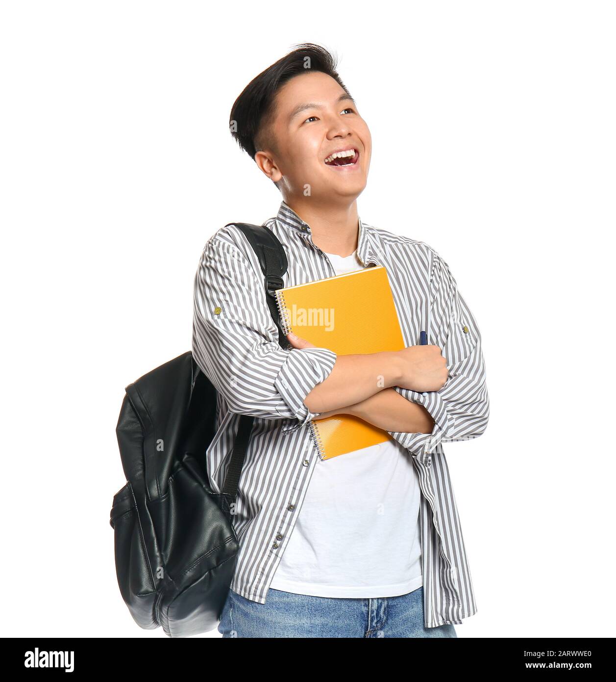 Portrait of happy Asian student on white background Stock Photo - Alamy
