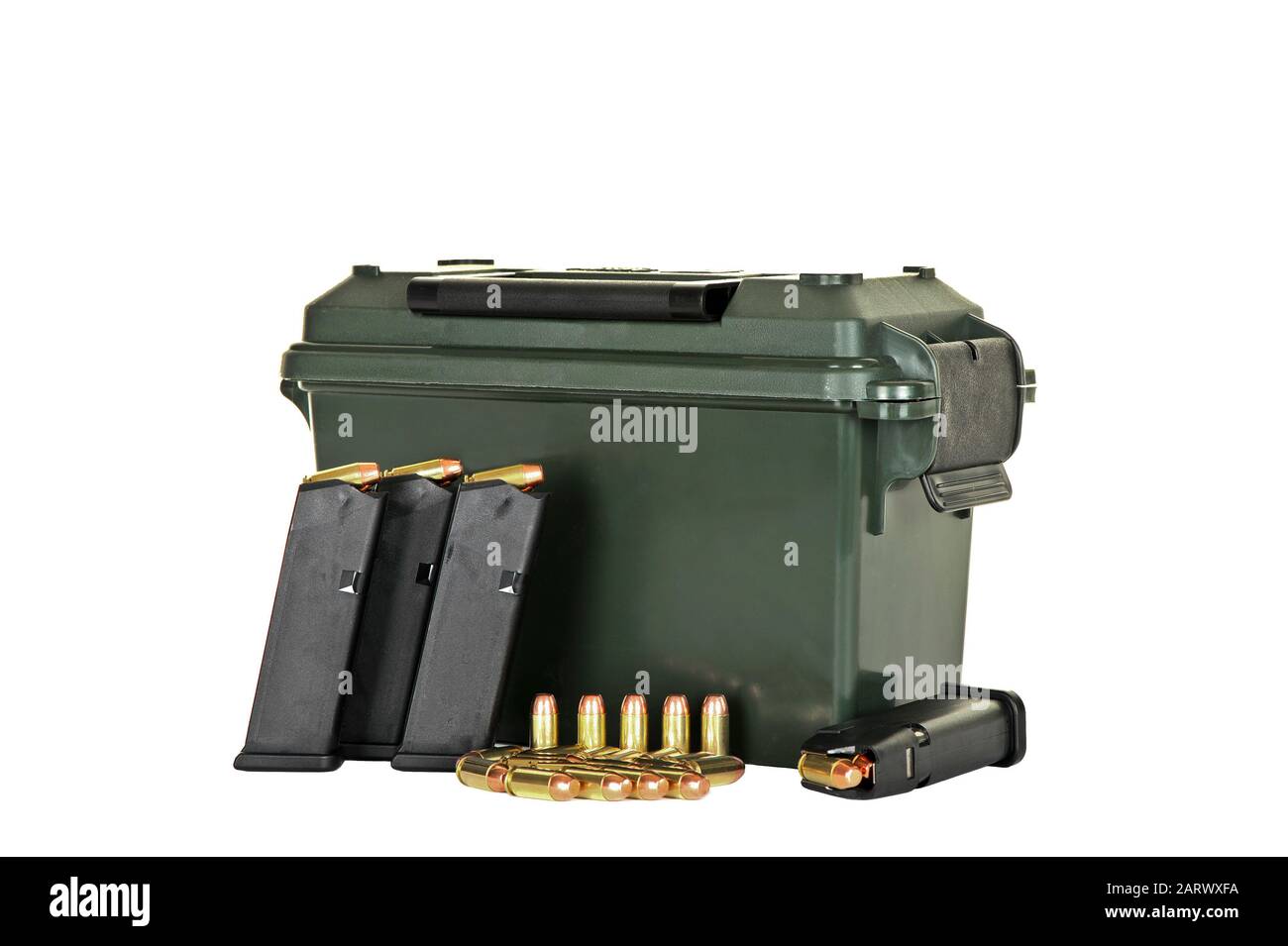 Ammo Box and Four Loaded High Capacity Handgun Magazines with Extra ...