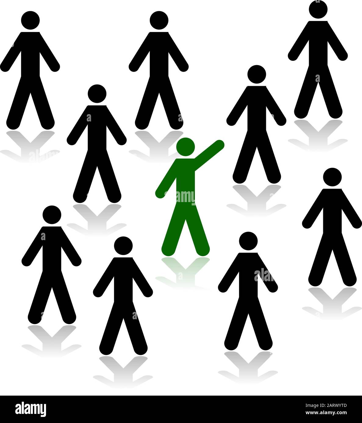 Concept illustration showing one man lifting his hand amid several ...