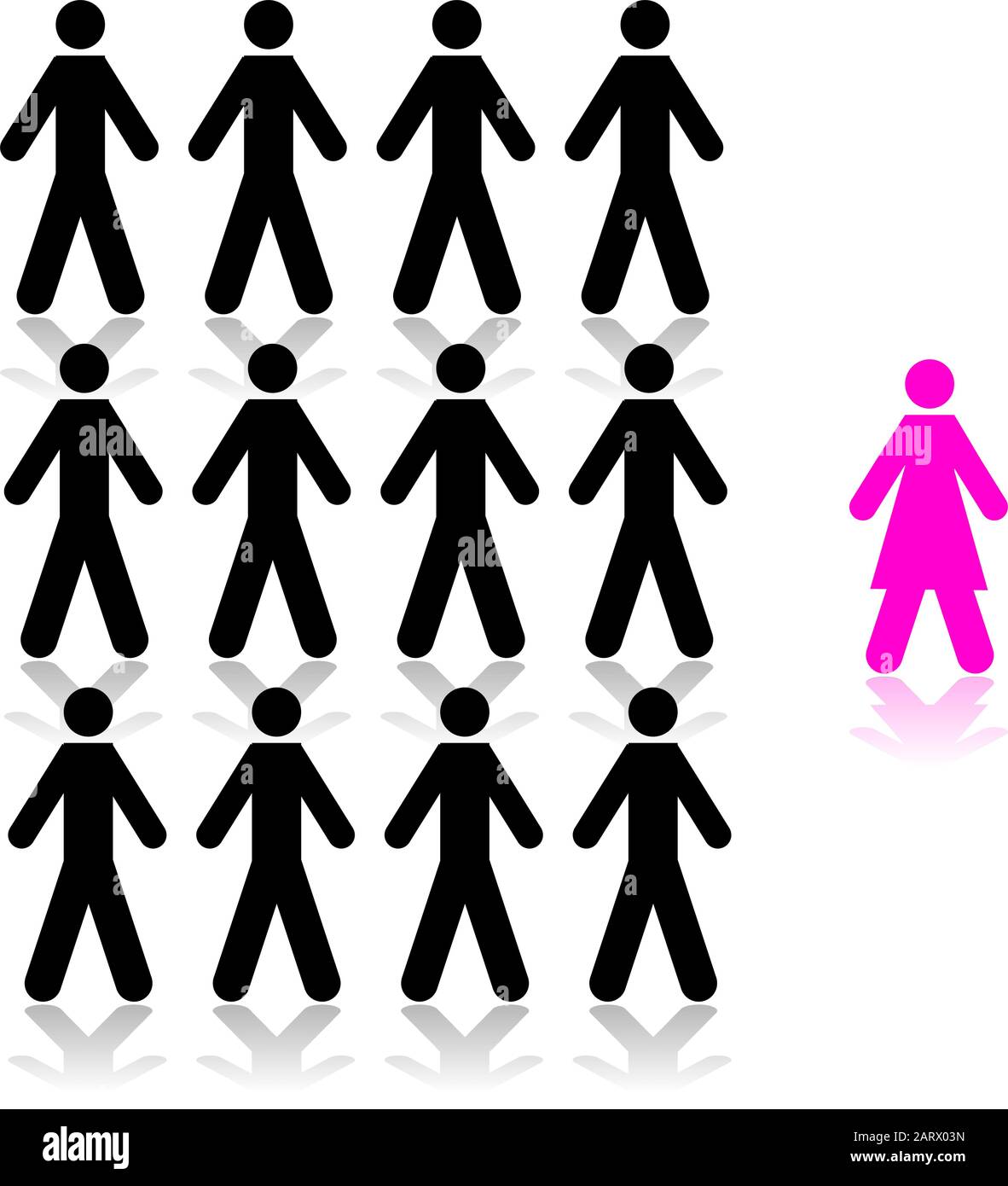 Concept illustration showing a pink woman being singled out from a man ...