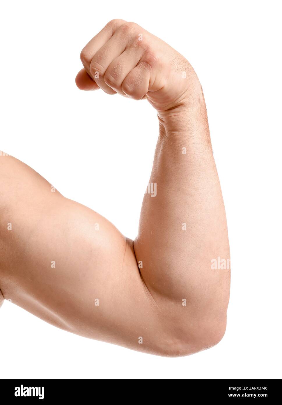 Arm of male bodybuilder isolated on white Stock Photo - Alamy