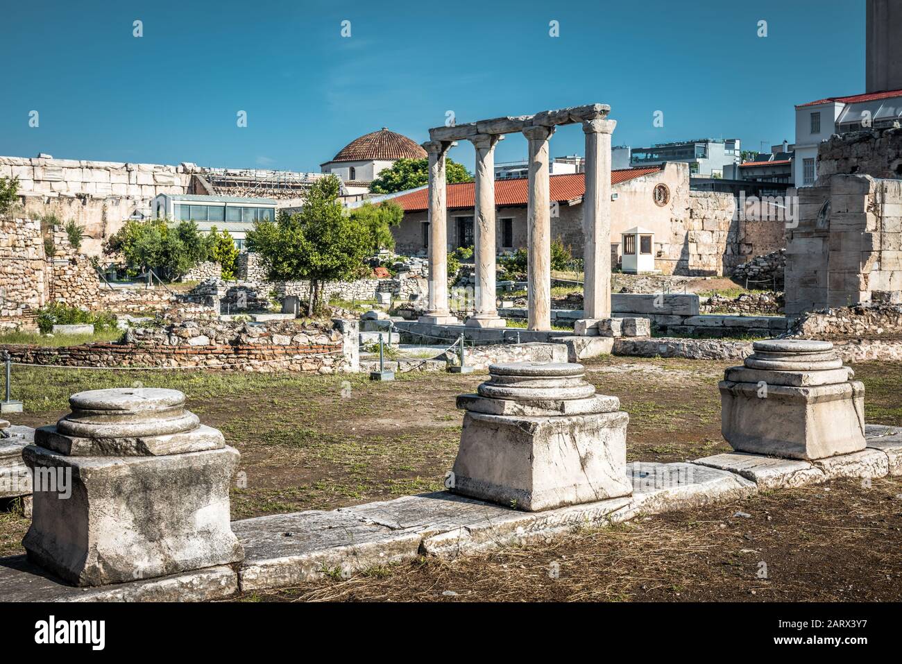 Panorama of the Library of Hadrian, Athens, Greece. It is one of the ...