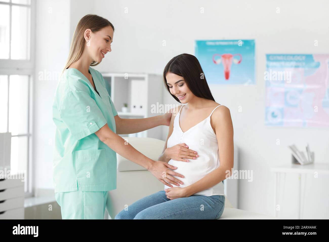 Female gynecologist working with pregnant woman in clinic Stock Photo ...