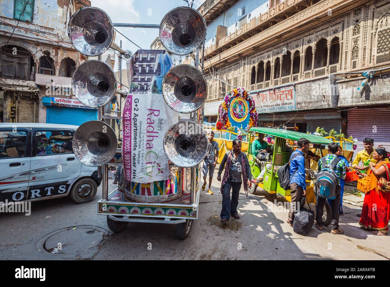 Vrindavan, India - March 12 2017: Indian people covered in different ...