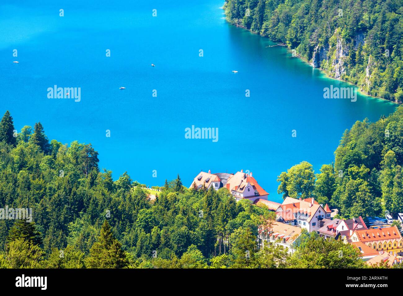 Landscape of Alpine mountains, Bavaria, Germany. Scenery of blue water ...
