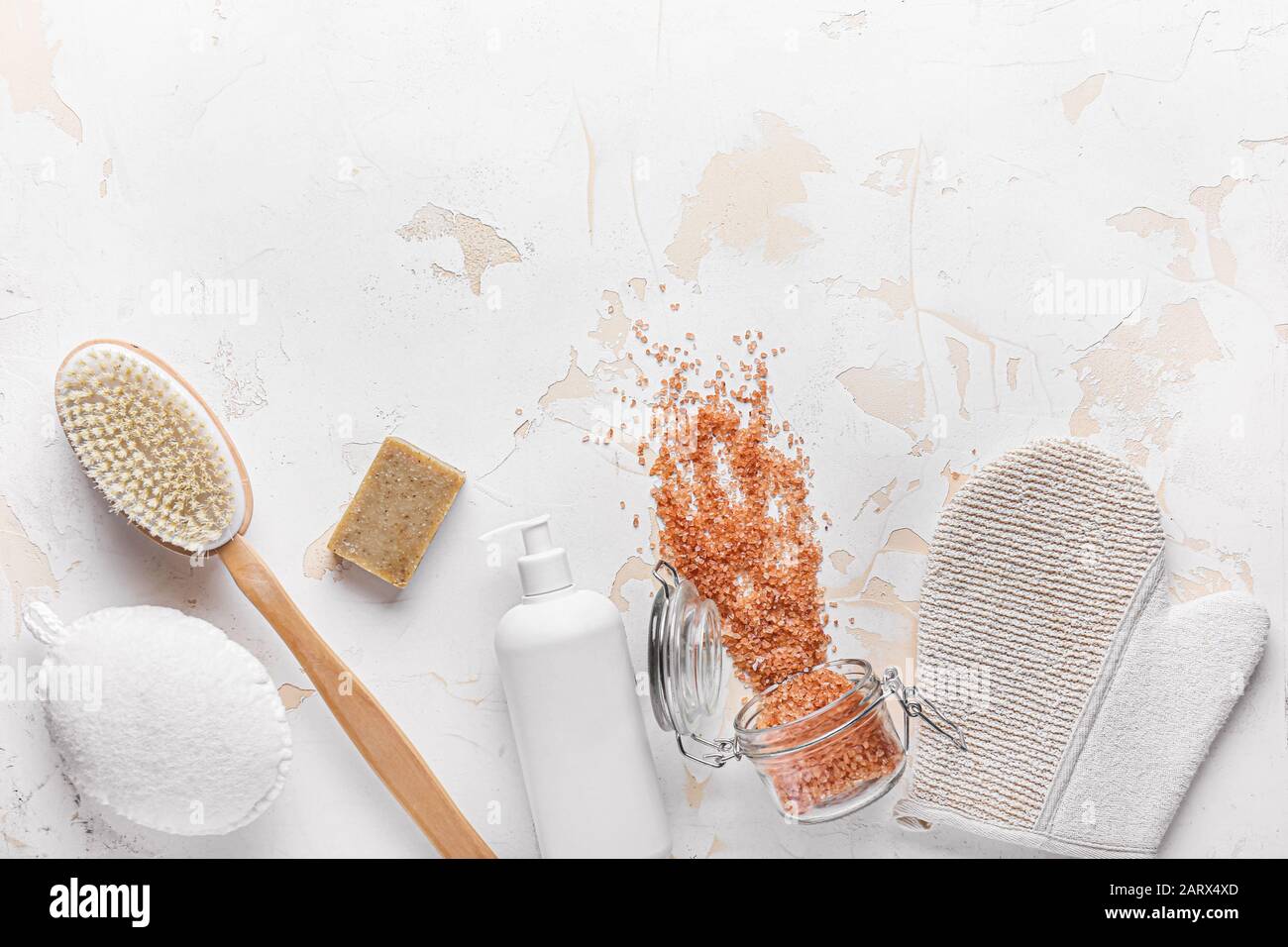 Accessories and cosmetics for personal hygiene on light background ...