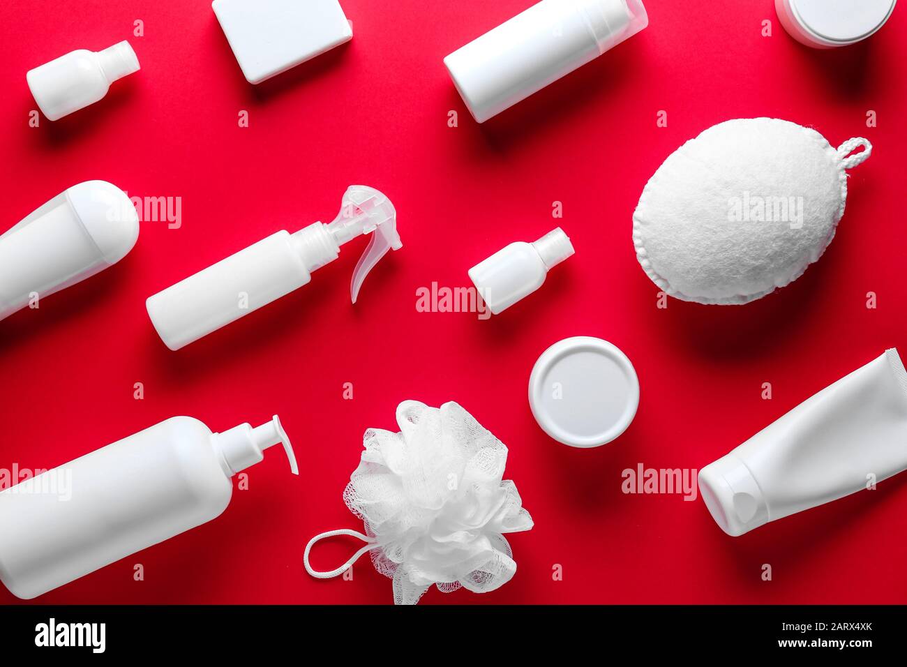 Accessories and cosmetics for personal hygiene on color background ...