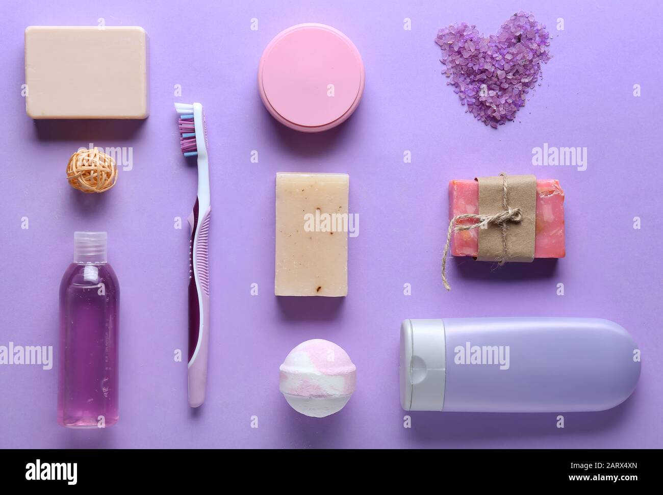 Accessories and cosmetics for personal hygiene on color background ...