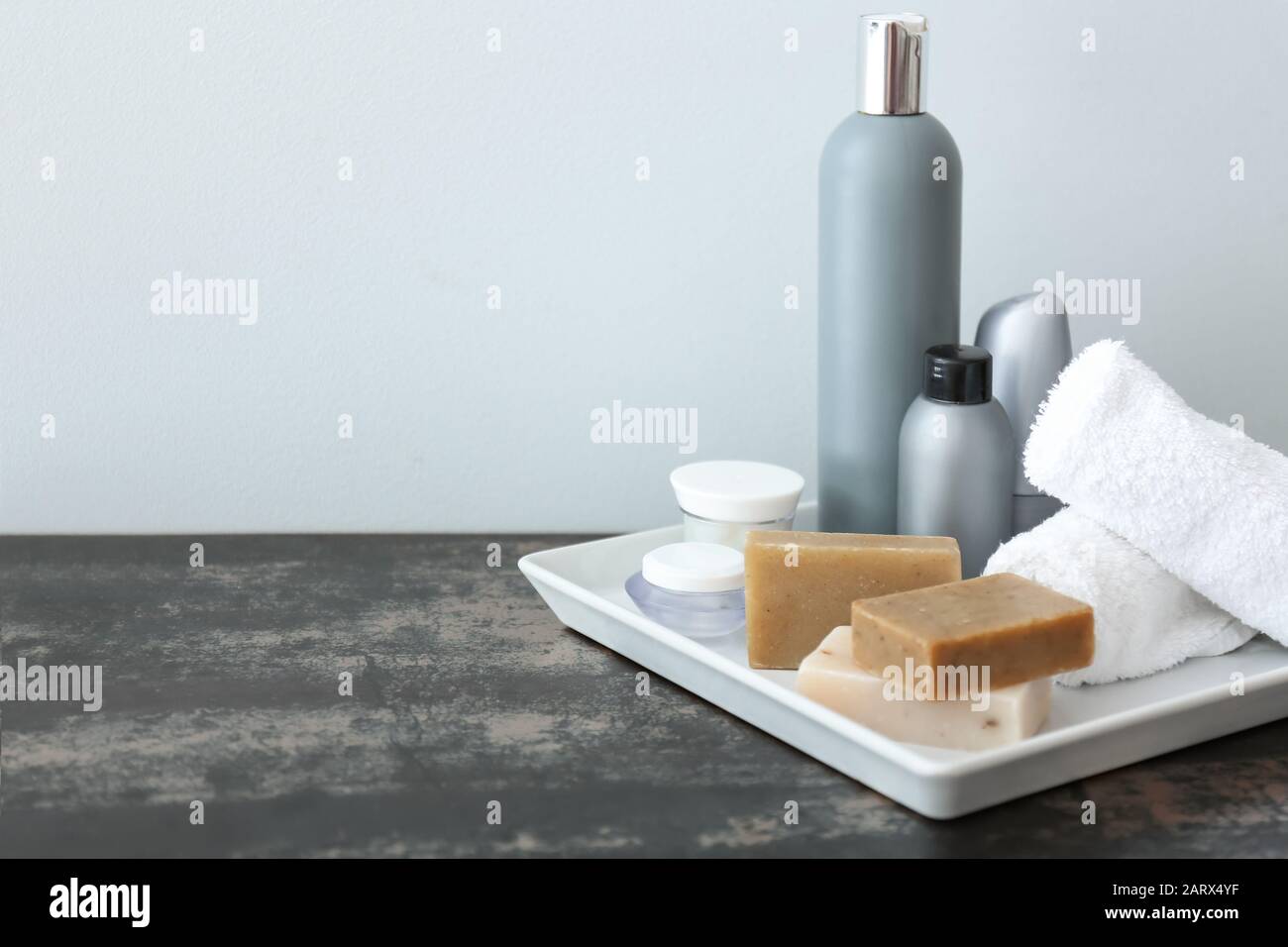 Cosmetics for personal hygiene on table Stock Photo - Alamy
