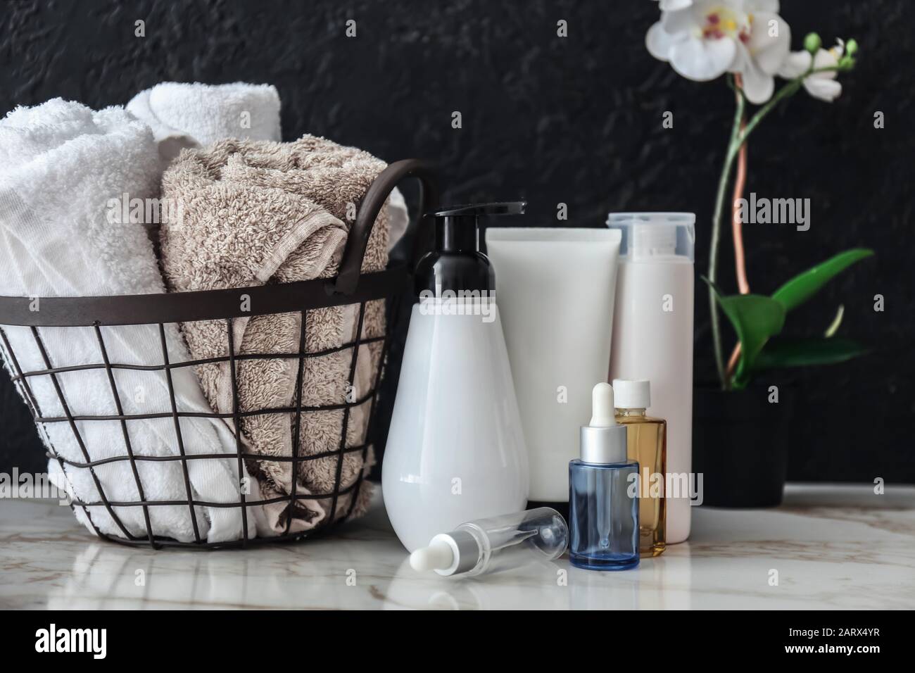 Accessories and cosmetics for personal hygiene on table Stock Photo - Alamy
