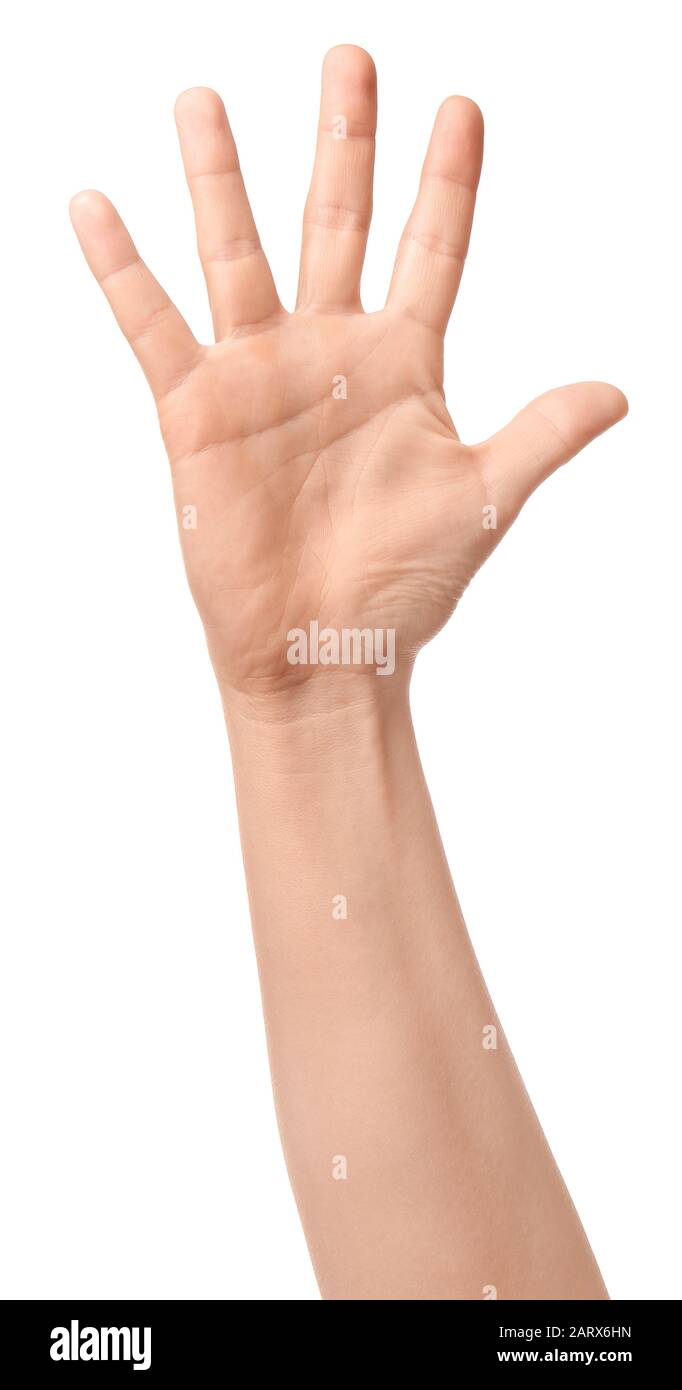 Hand of woman on white background Stock Photo - Alamy