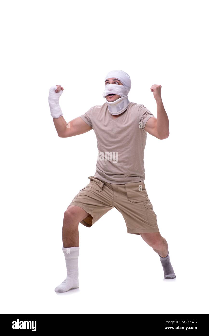 The man after car accident isolated on white Stock Photo - Alamy