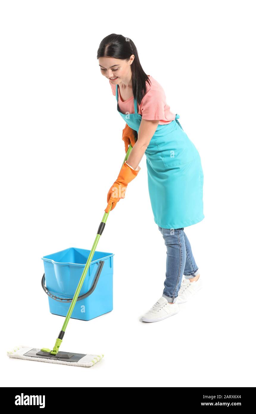 Female janitor mop bucket Cut Out Stock Images & Pictures - Alamy