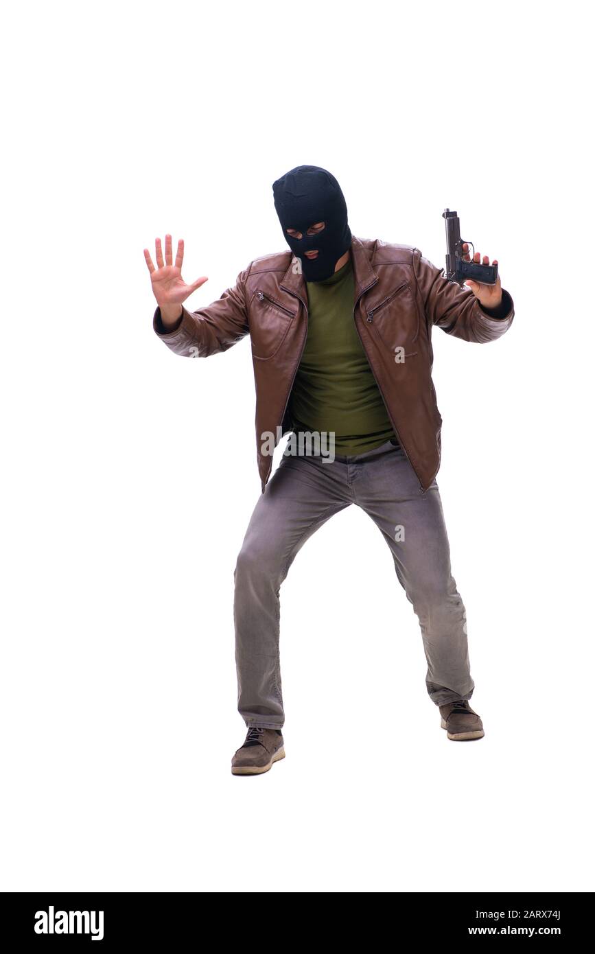 The robber wearing balaclava isolated on white background Stock Photo ...
