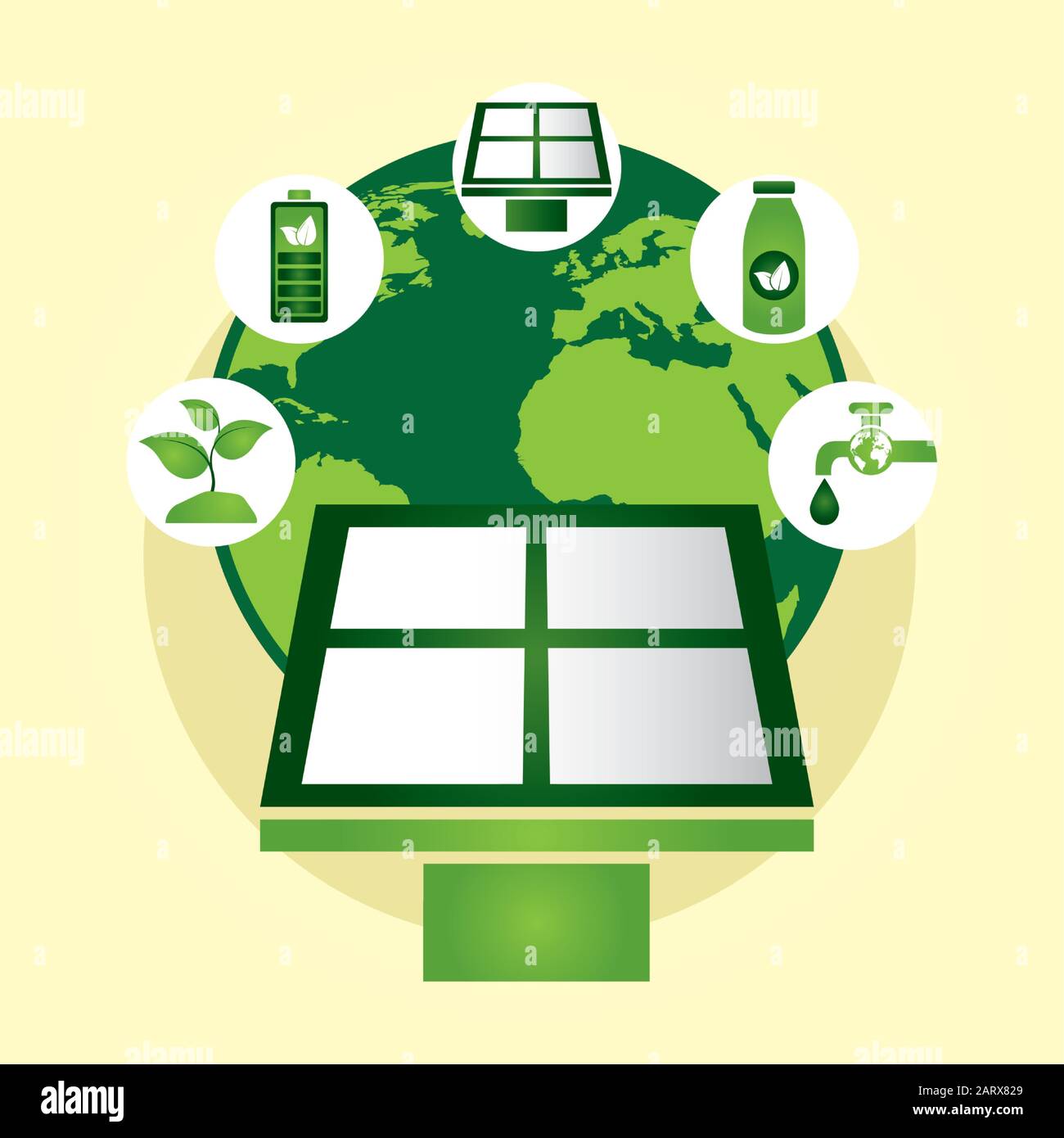 eco friendly poster with earth planet and panel solar Stock Vector ...
