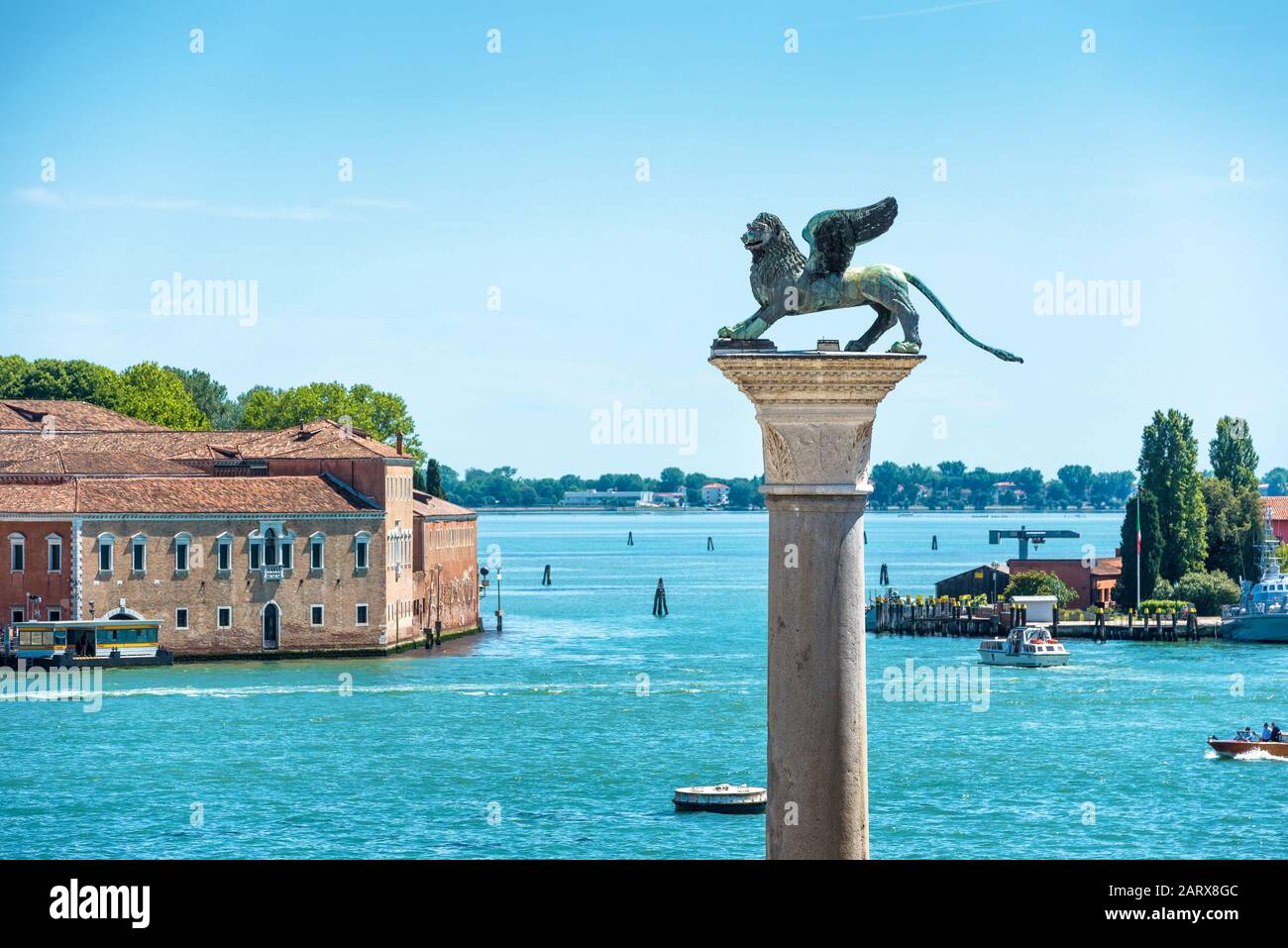 The famous ancient winged lion sculpture on the Piazza San Marco in ...