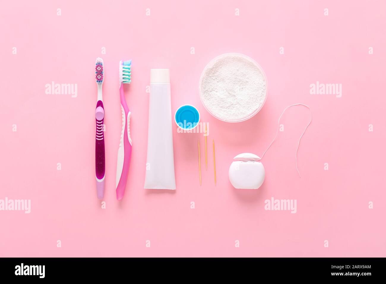 Set for dental hygiene on color background Stock Photo - Alamy