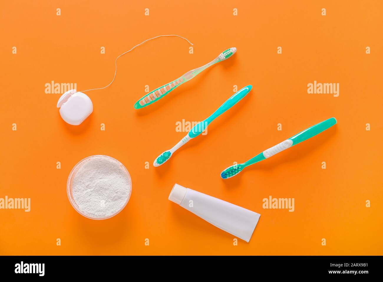 Set for dental hygiene on color background Stock Photo - Alamy