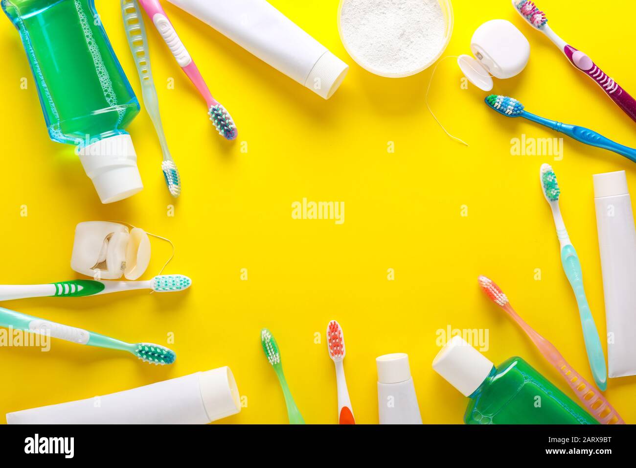 Set for dental hygiene on color background Stock Photo - Alamy