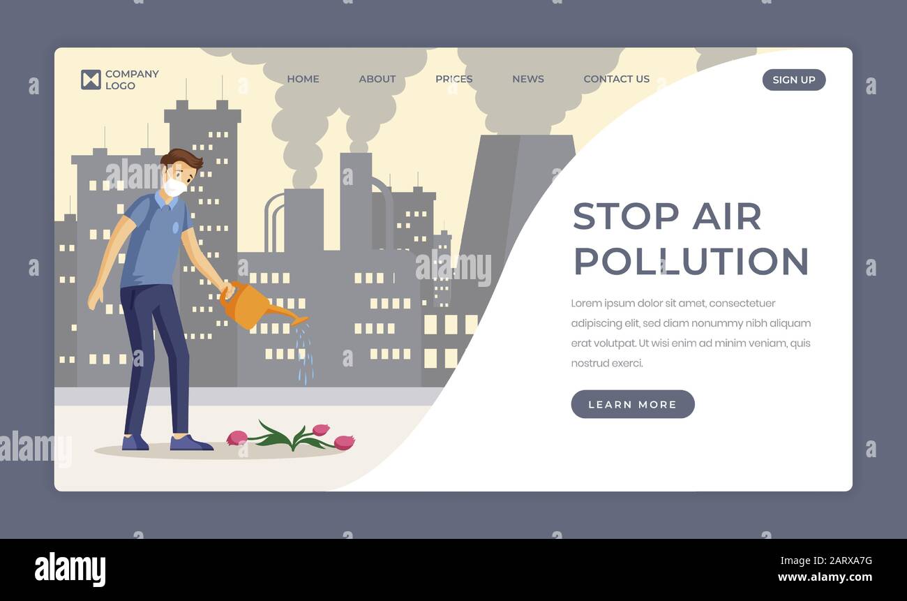 Saving nature flat landing page template. Stop air pollution, decrease ...