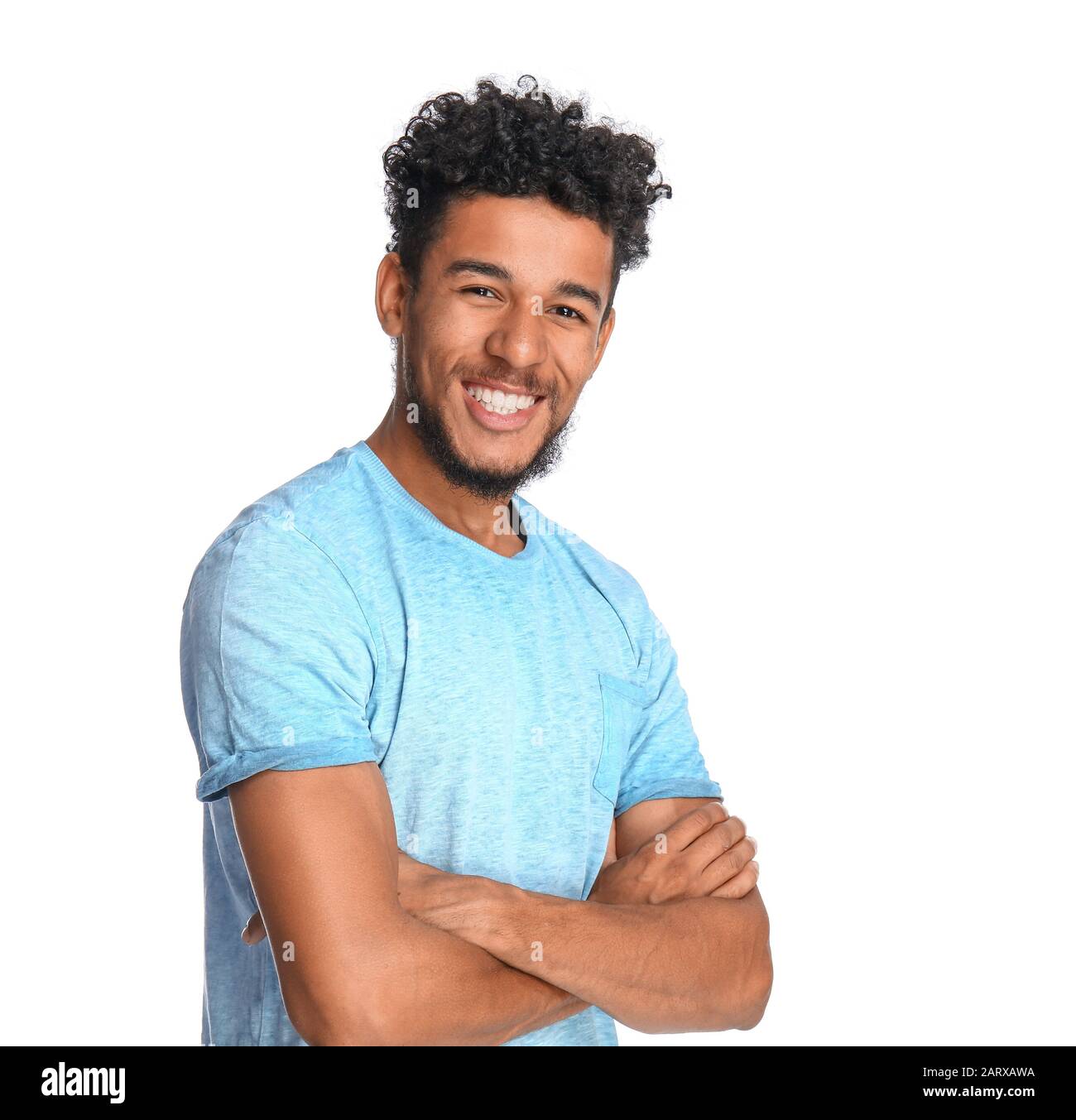 Portrait of handsome African-American man on white background Stock ...