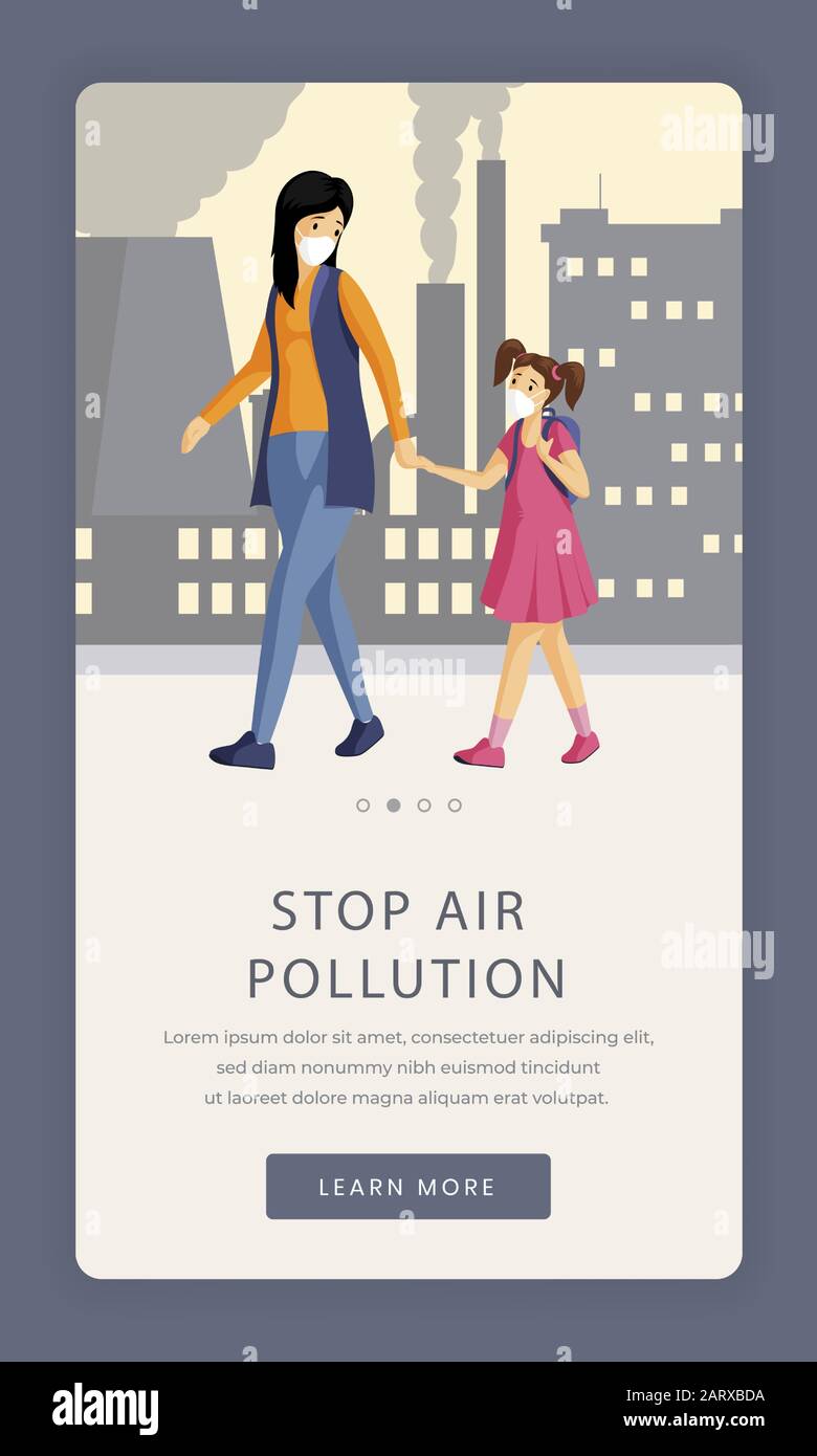 Stop air pollution app screen template. Industrial emissions problem ...