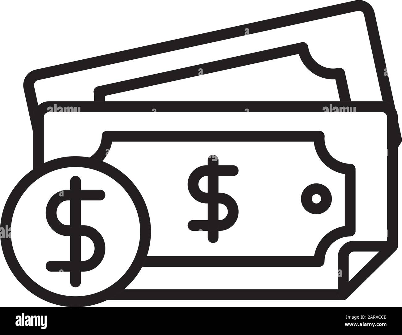 banknotes and coin currency business cash money line design vector ...