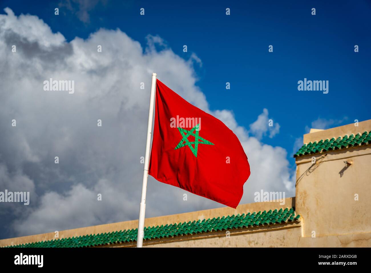 Moroccan flag waving in the air Stock Photo - Alamy