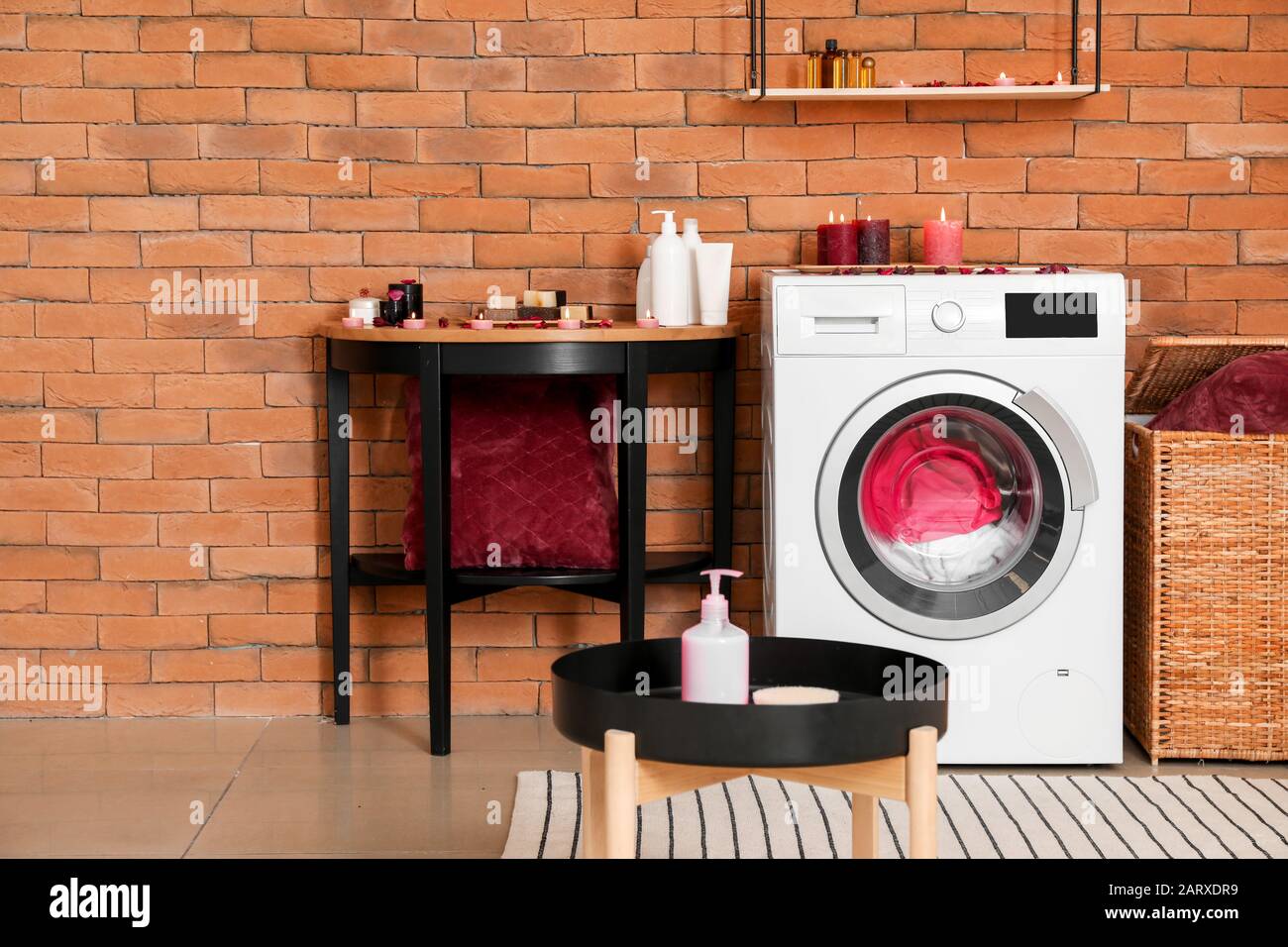 Interior of room with modern washing machine Stock Photo - Alamy