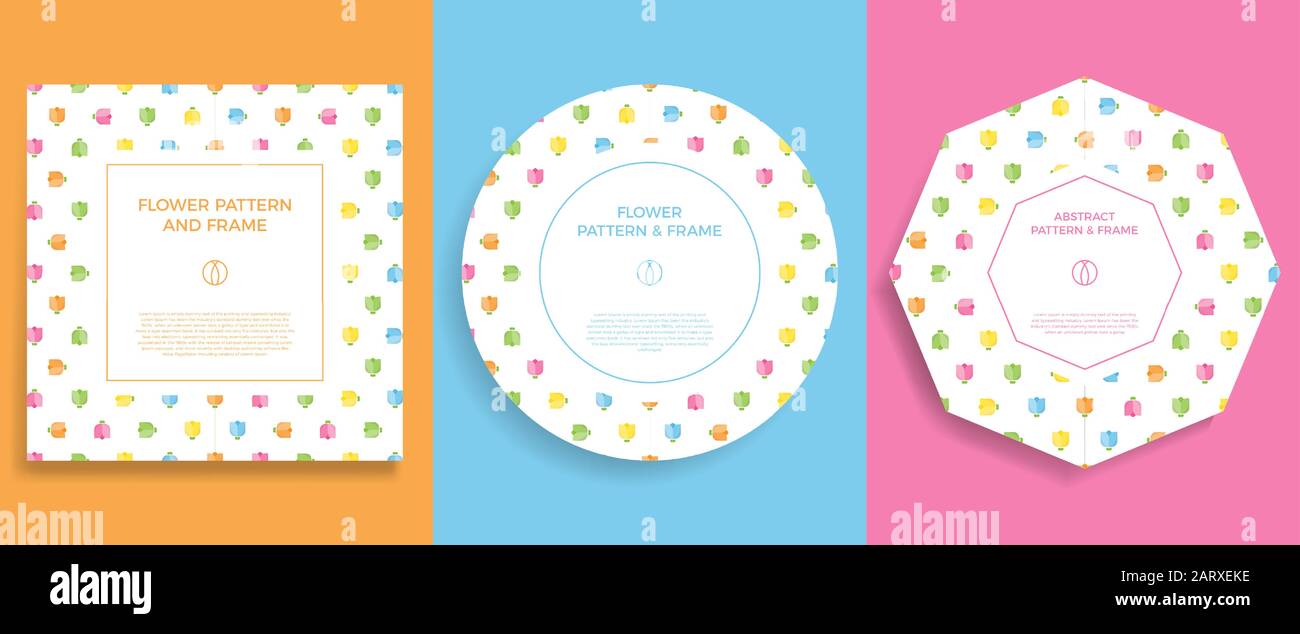 Set of Flat tulip abstract shapes Frame Border with colorful flower ...