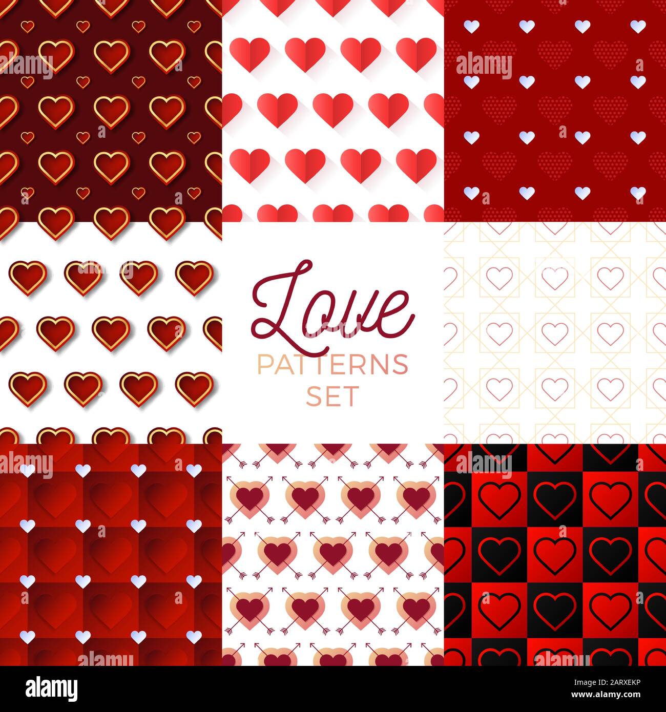 Heat pattern set. Heart seamless pattern vector illustration with ...
