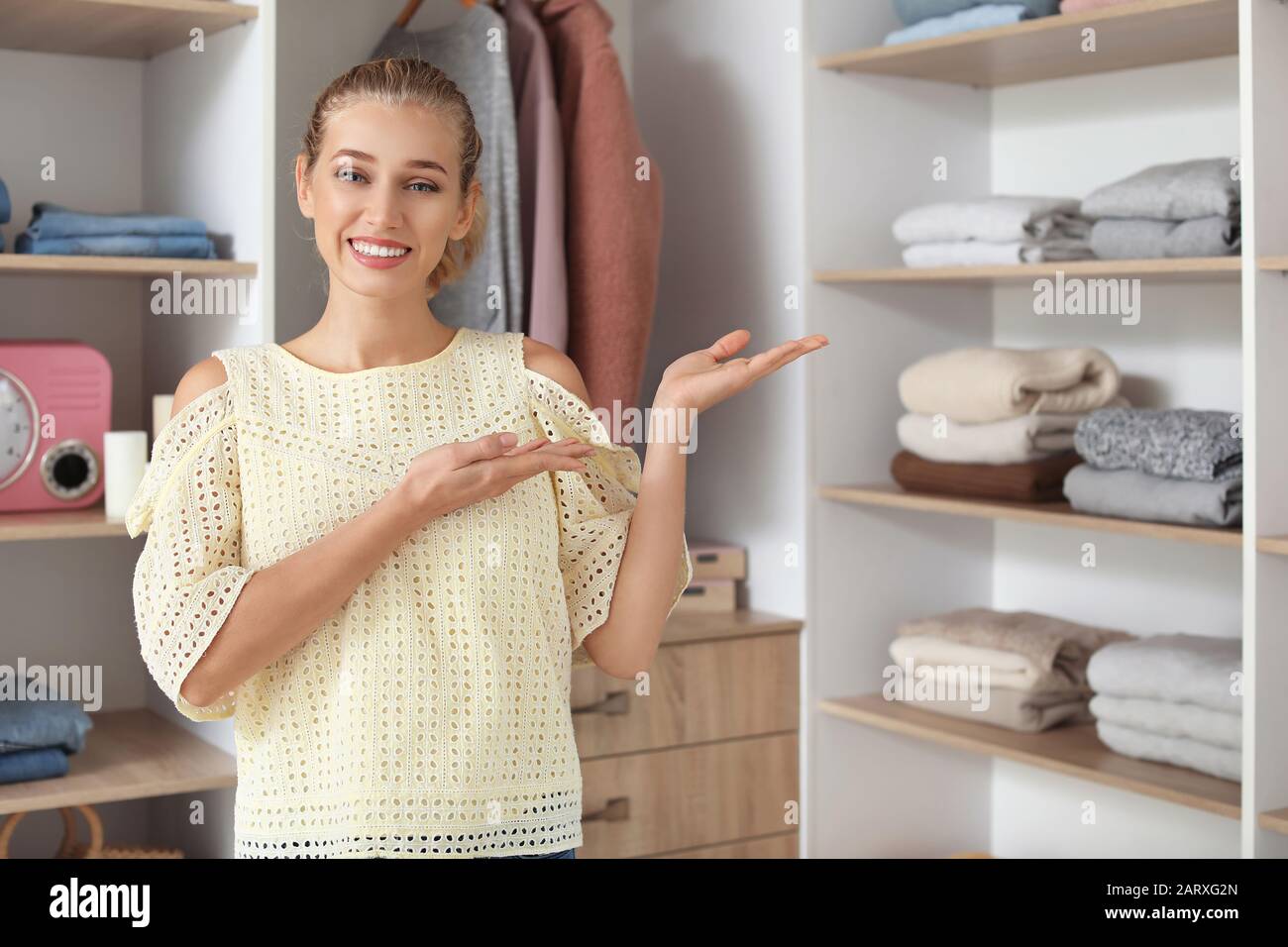 Portrait of woman in dressing room Stock Photo - Alamy