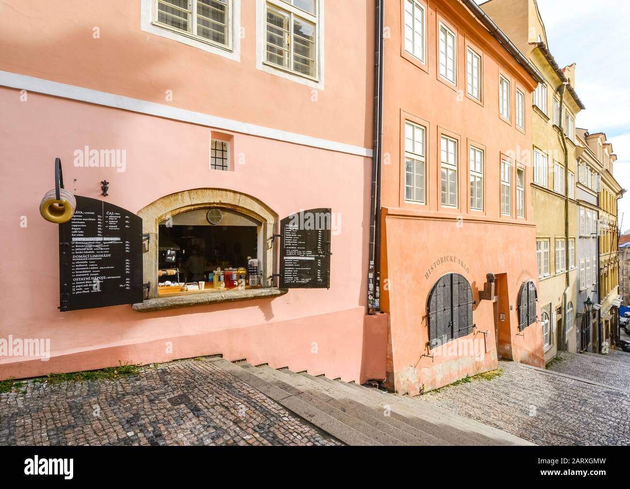 A snack bar opens it's windows on the grand staircase leading to the ...